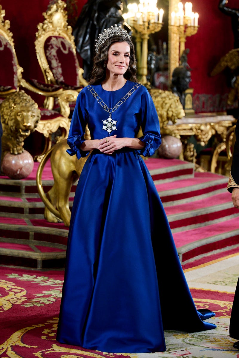 Queen Letizia Is a Vision in a Royal Blue Gown and a Historic Diamond ...