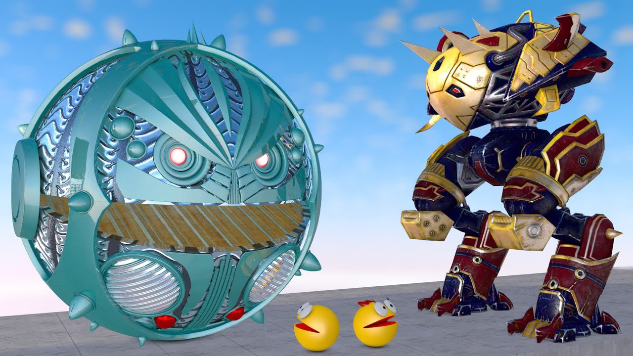 Pacman vs advanced robot monster & two-legged combat robot