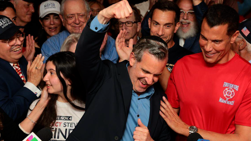 Miami Beach Mayor Steven Meiner gives victory speech