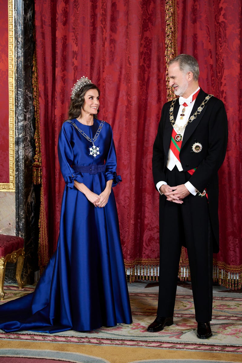 Queen Letizia Is a Vision in a Royal Blue Gown and a Historic Diamond ...