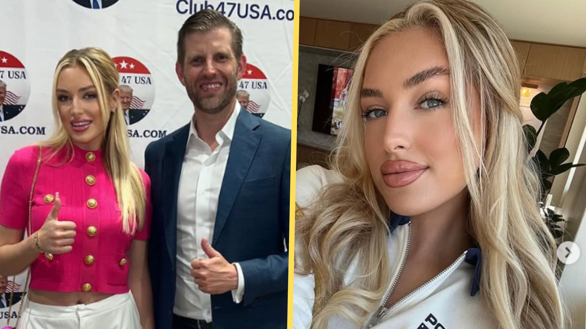 Caroline Derpienski zapozowała do zdjęcia z synem Donalda Trumpa ...