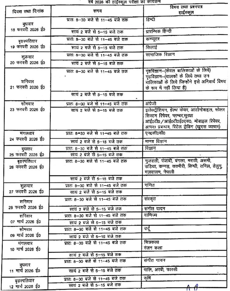UP Board 10th Exam Date Sheet 2026: Download OFFICIAL UPMSP Class 10 Time Table PDF