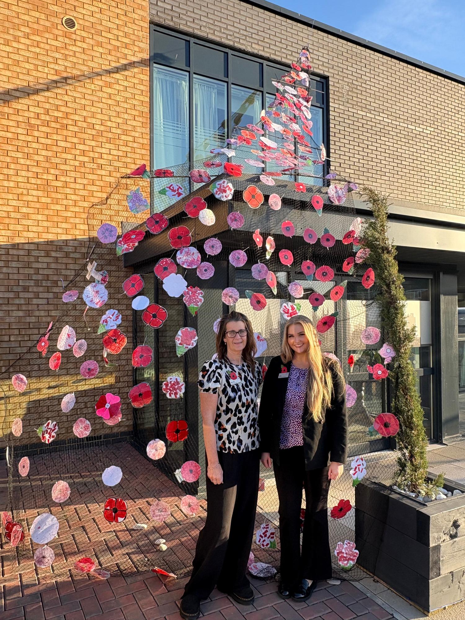 Waterhouse Manor Care Home, outdoor poppy display with local primary school