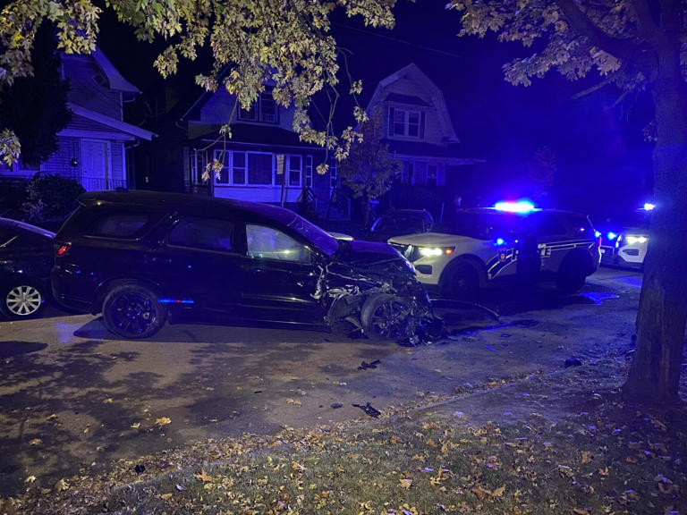 Police chase ends with stolen vehicle crashing into multiple parked cars