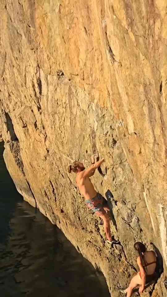 Climbing a 45 foot cliff over the ocean