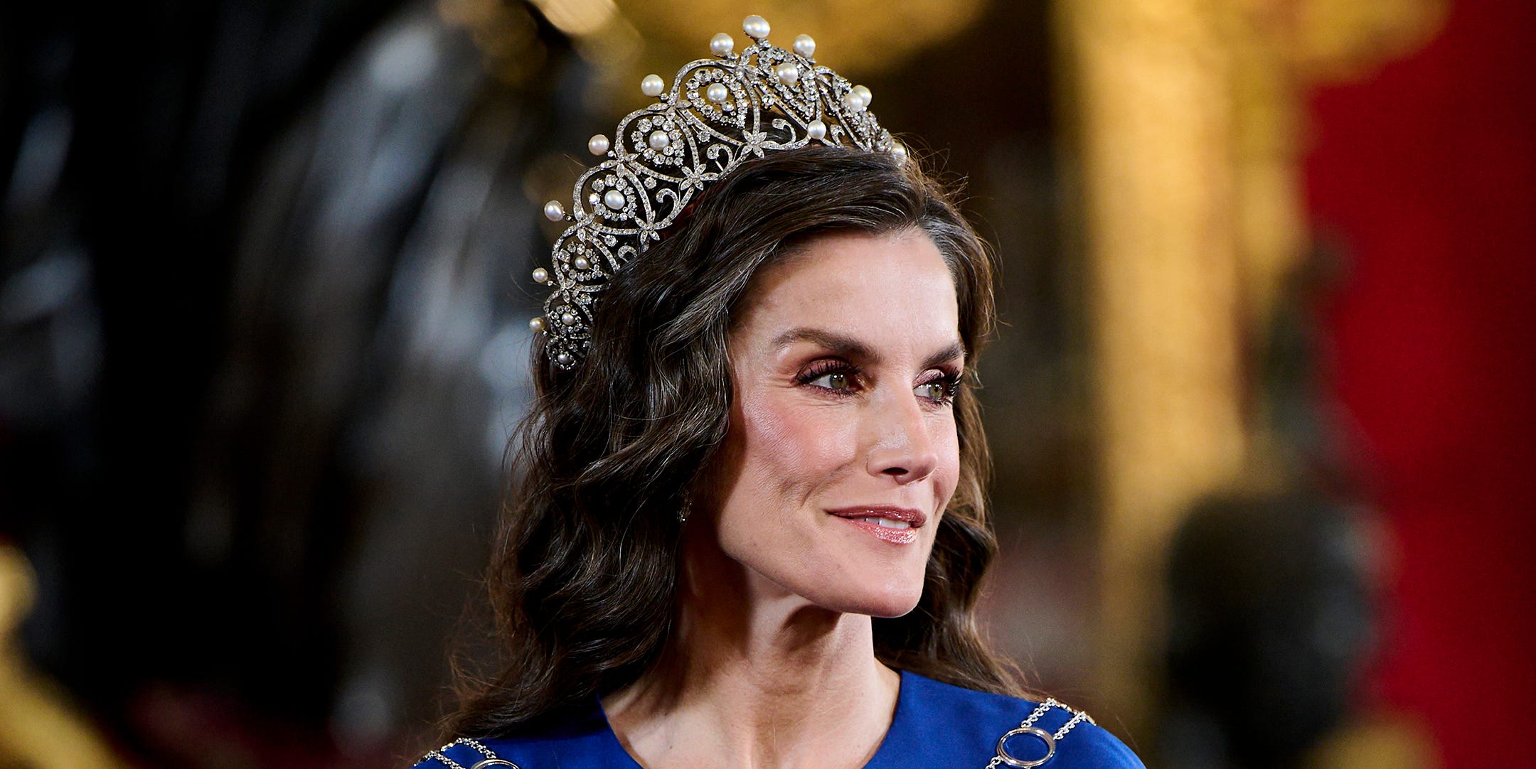 Queen Letizia Is a Vision in a Royal Blue Gown and a Historic Diamond ...