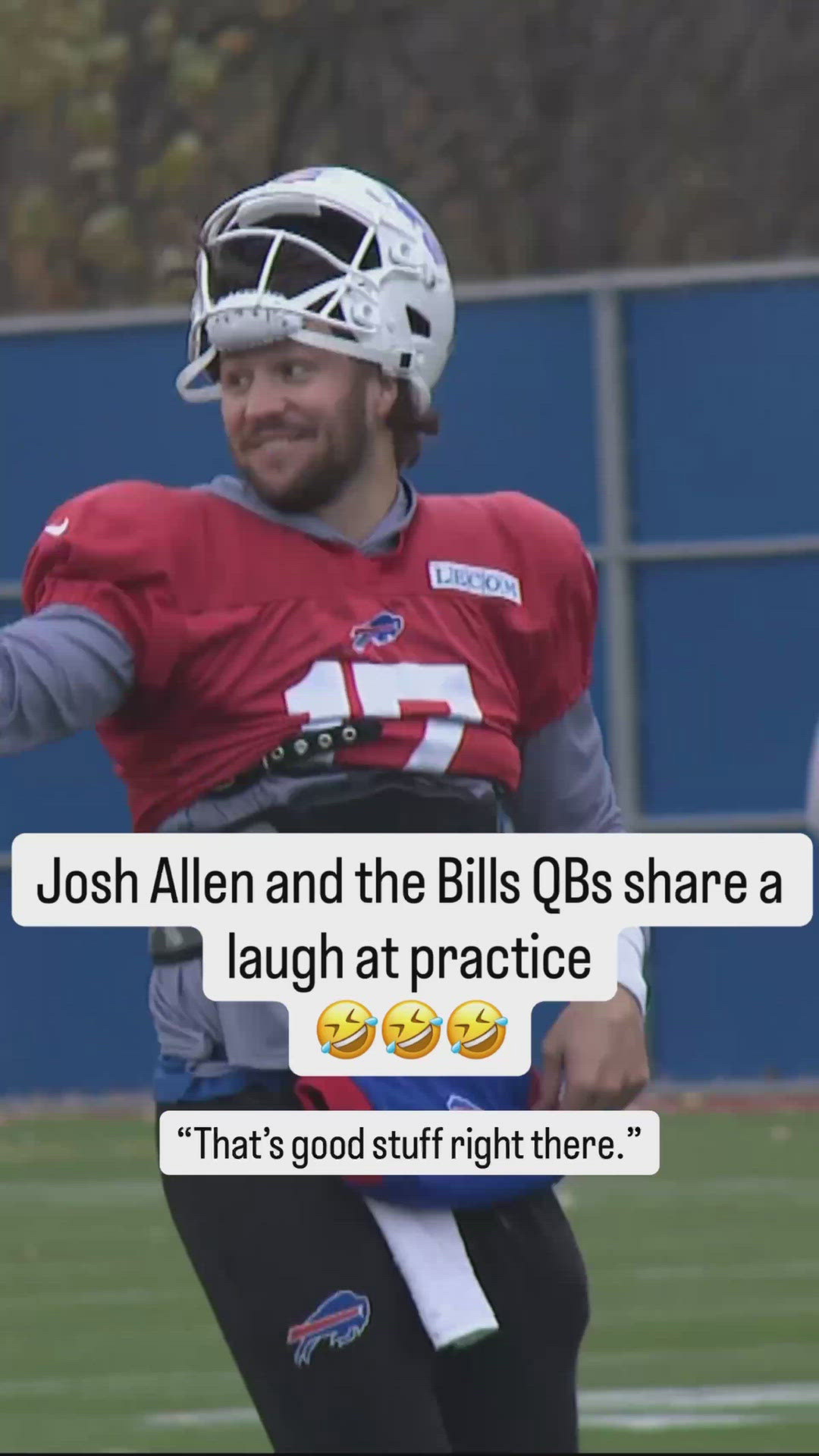 Josh Allen and the Bills QBs can’t stop laughing at practice Wednesday.