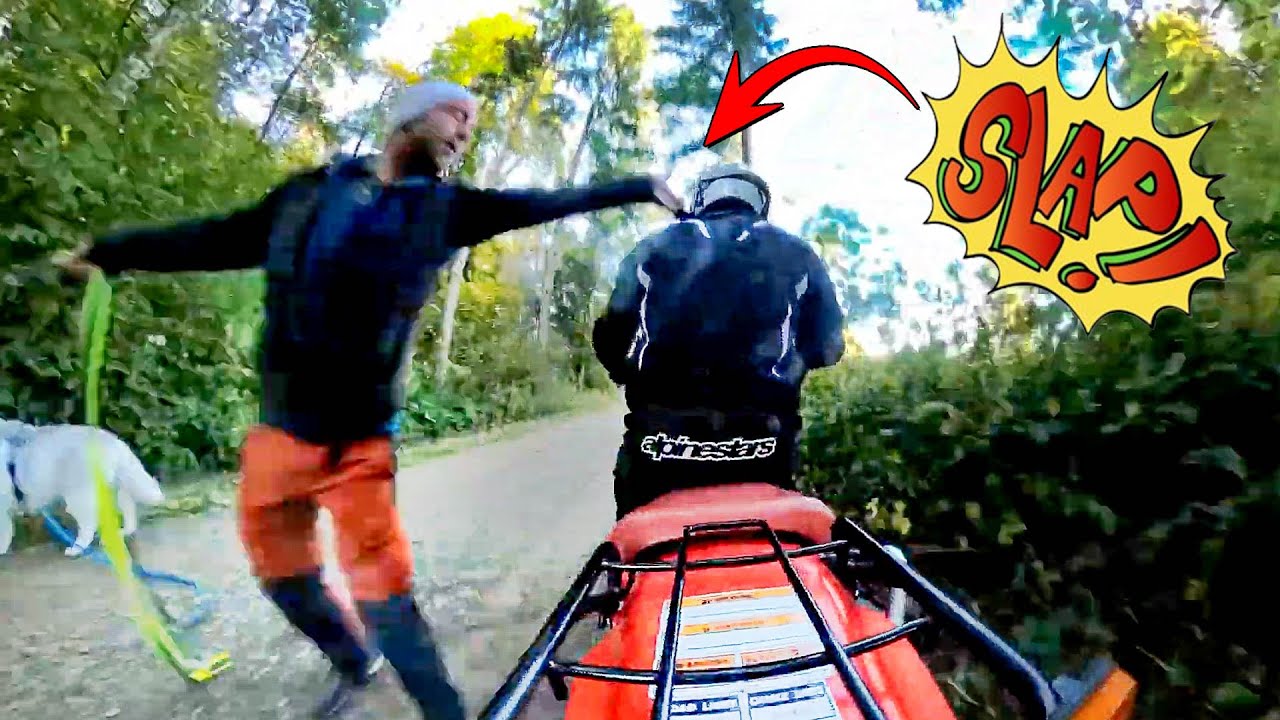 Angry hiker attacks riders - roads of rage!