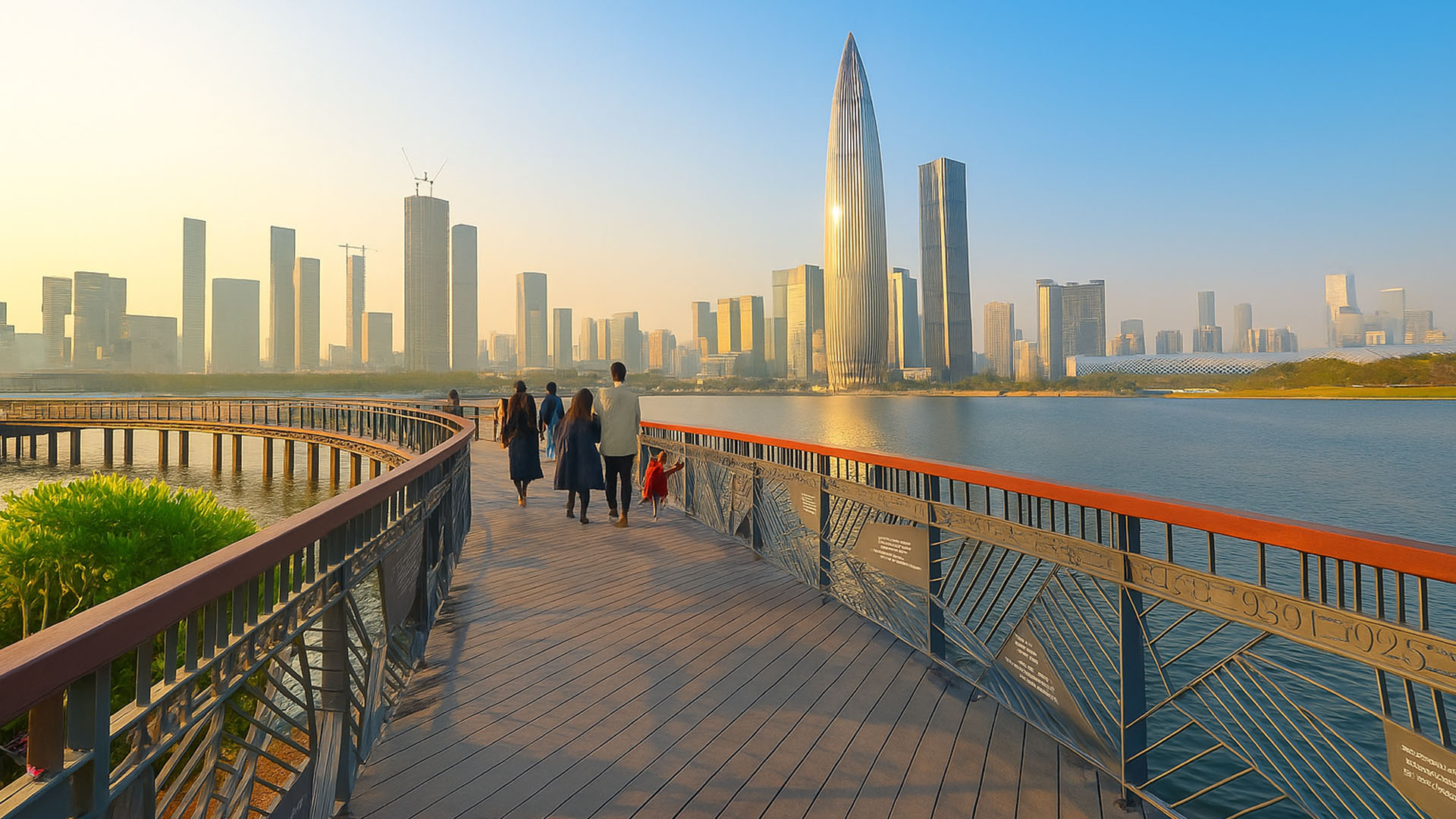 A Calm Walk Over Water in the City