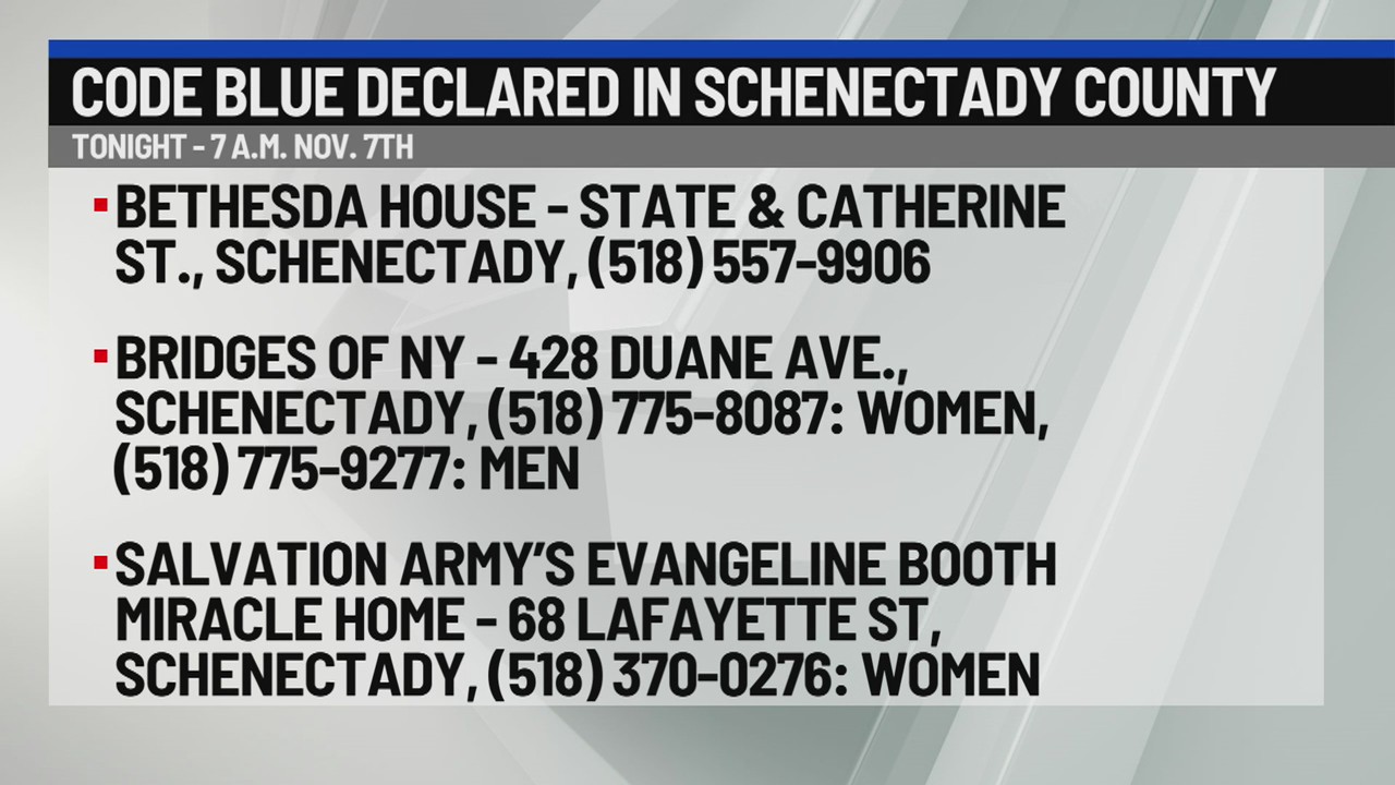 Code Blue declared in Schenectady County