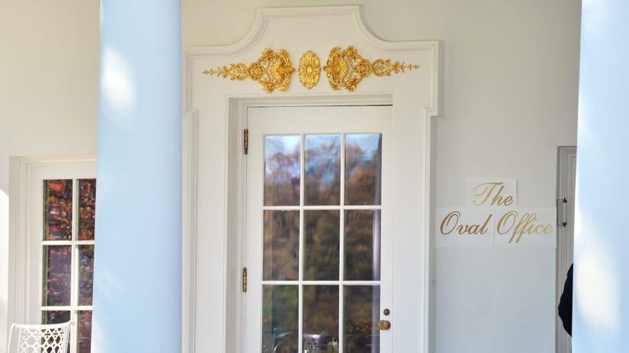 Trump adds gold-script signage outside of Oval Office