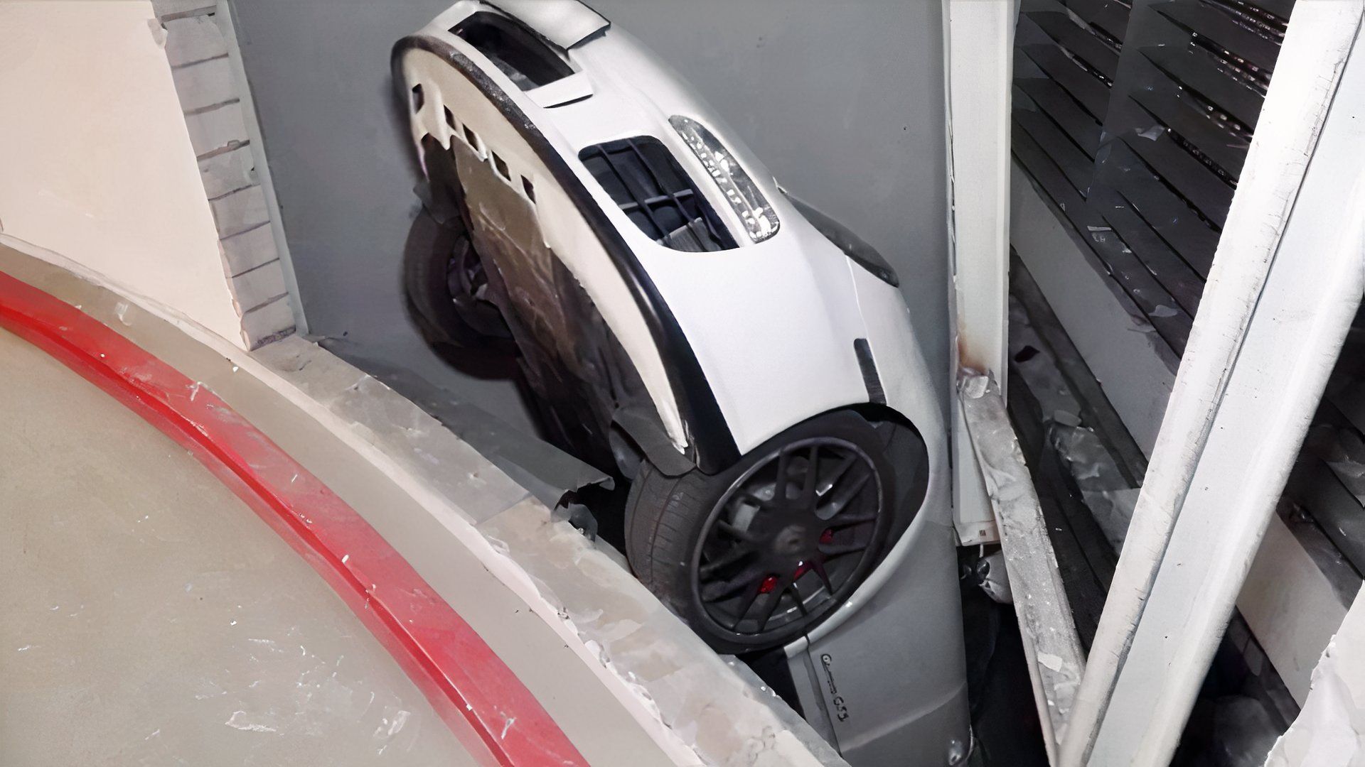 Wrecked Porsche 911 Parks In Ludwigsburg Parking Garage Wall After Mishap