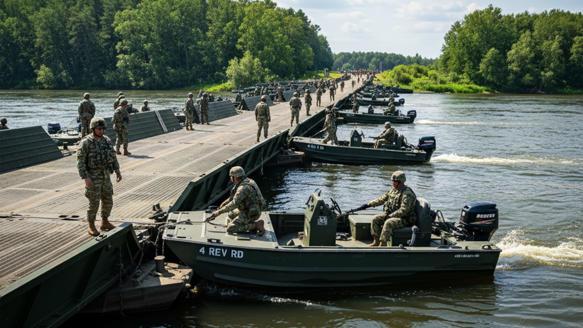 US Soldiers Construct Bridge in Wet Gap Operation