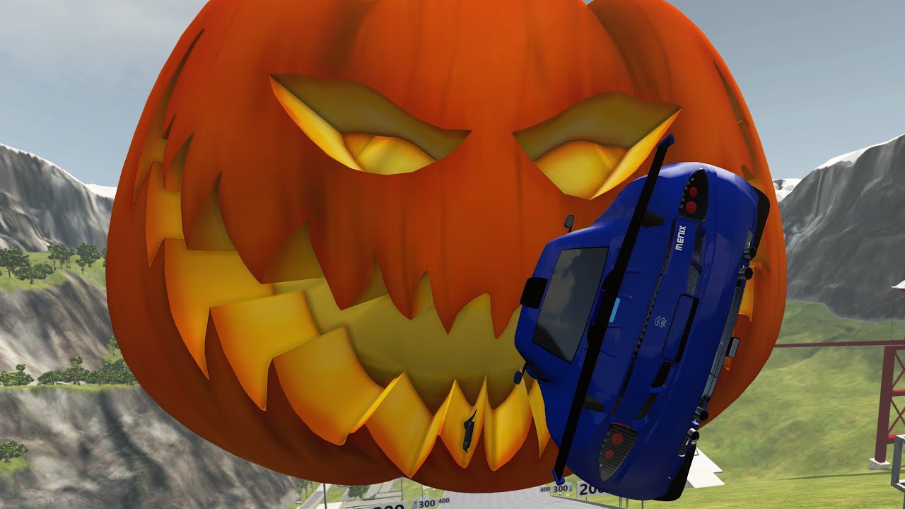 Crazy cars jumping over Halloween pumpkin | Satisfying cars crashes ...