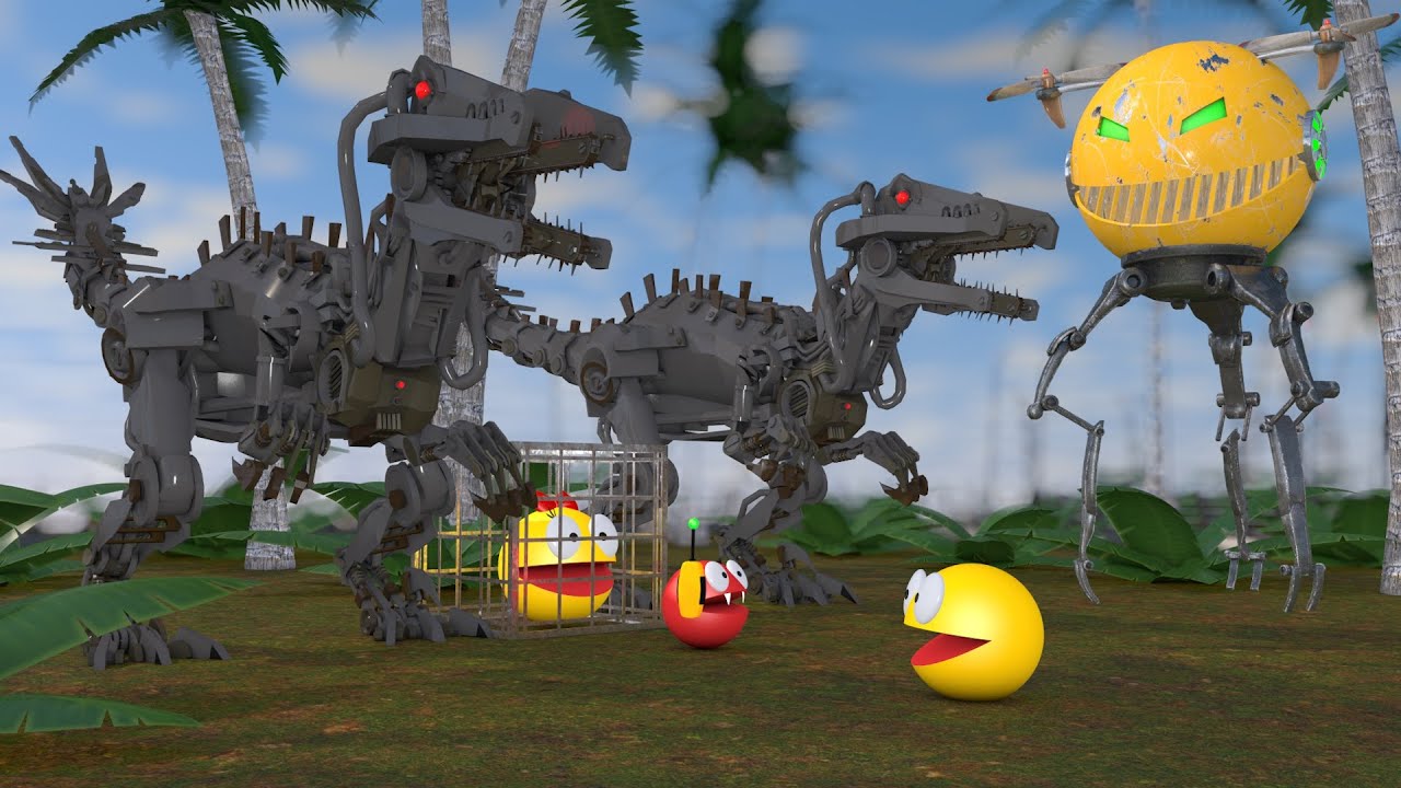 Pacman and flying triped robot Pacman vs red evil Pacman and ...