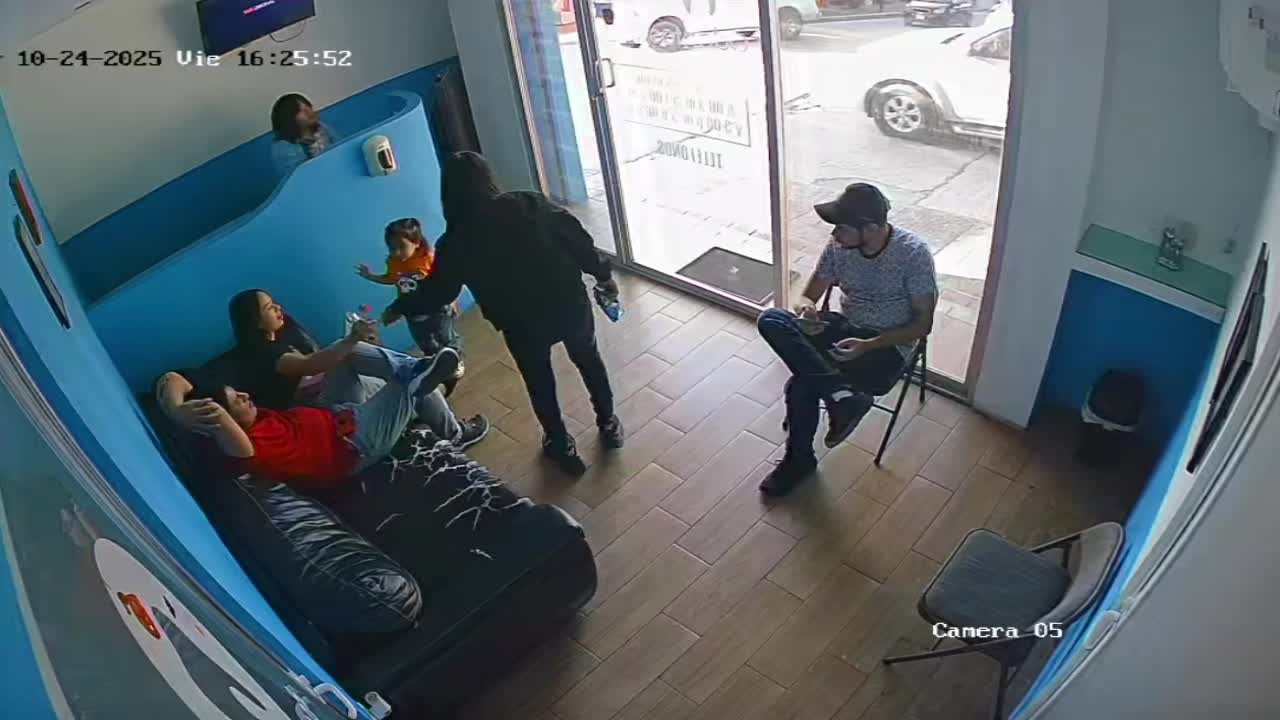 Woman trips and falls after stepping out of store in Palenque, Mexico