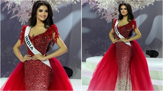 India’s Manika Vishwakarma wows in dramatic red mermaid gown at ...