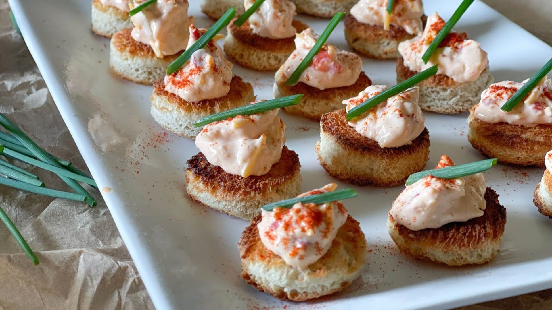 Smoked Gouda Pimento Chicken Salad Toast Bites Recipe