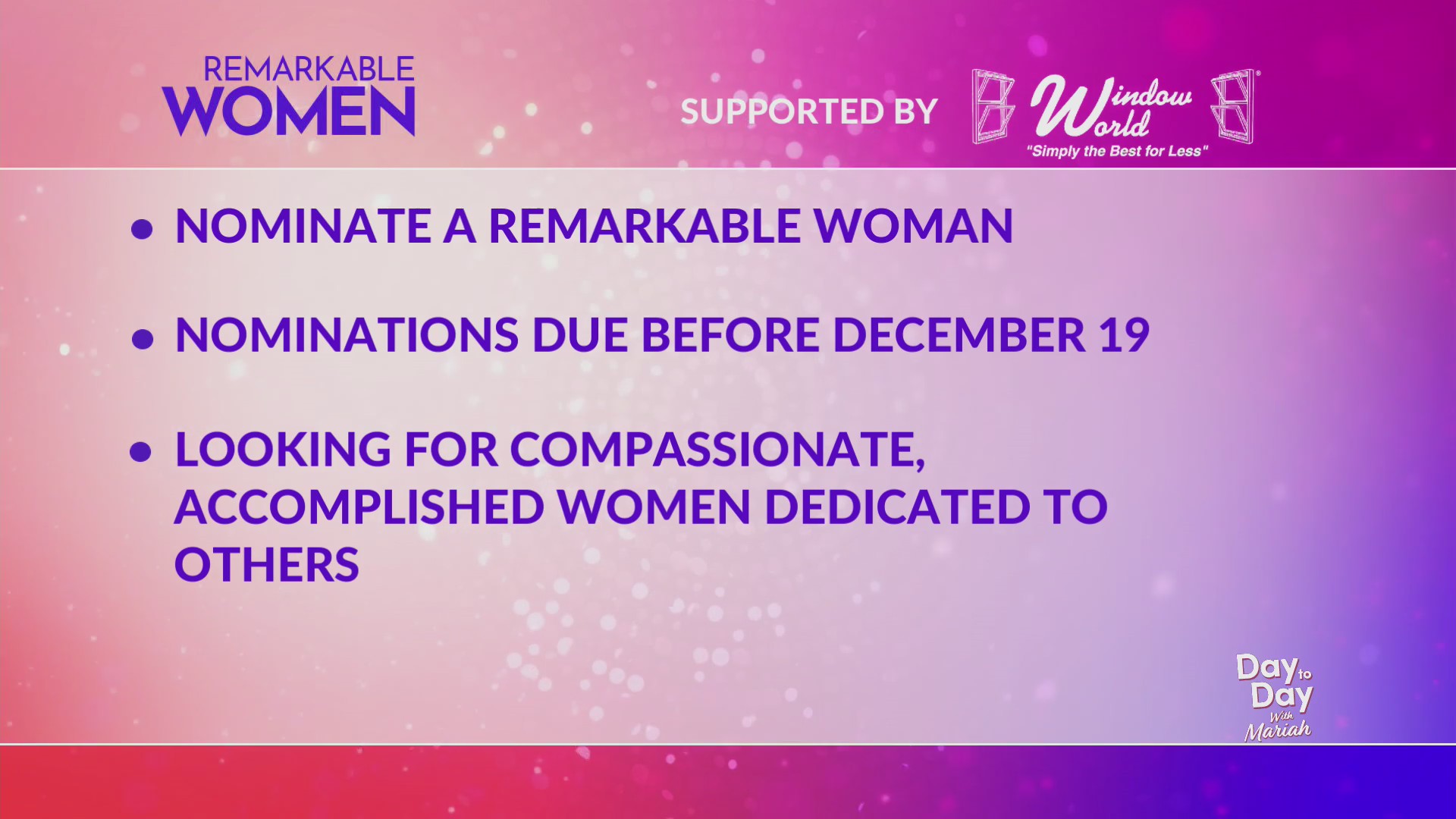 Nominations Open Now for Remarkable Women | November 6, 2025 | Day to ...