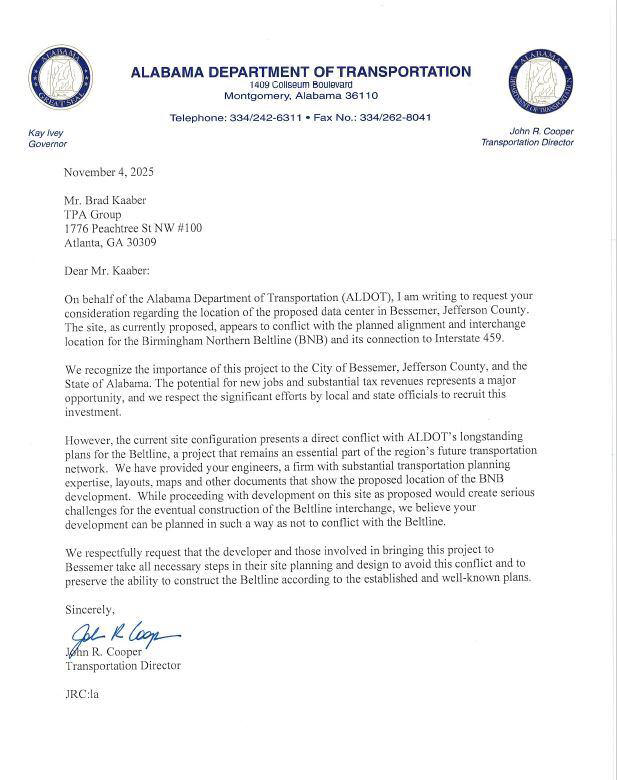 ALDOT director warns Bessemer Data Center developers of conflicts With ...