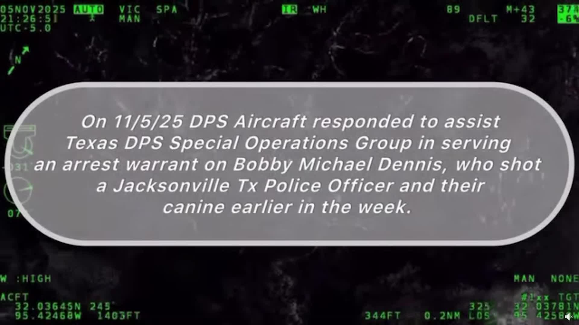 Aerial footage of Bobby Michael Dennis' capture on Nov. 5, 2025