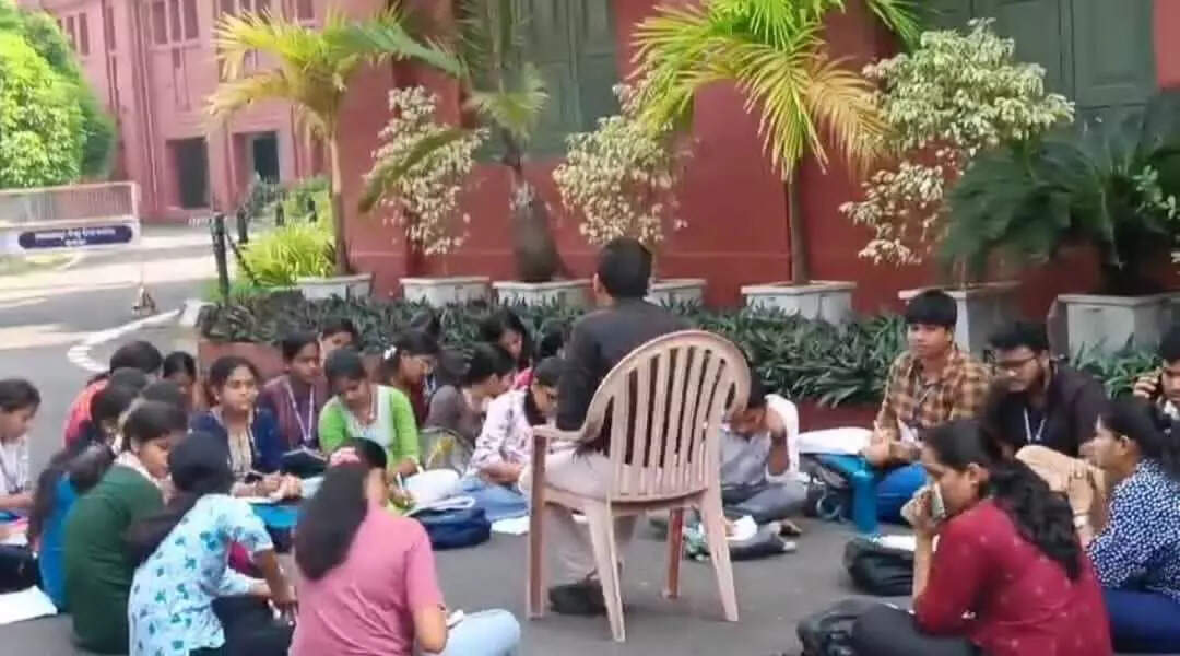 Students study in the open to protest poor condition of classroom at ...