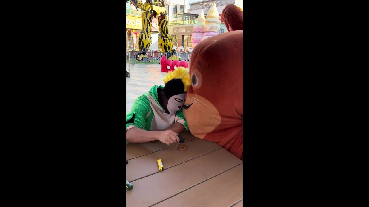 Mascot costumes get into a playful fight in Jiangsu, China