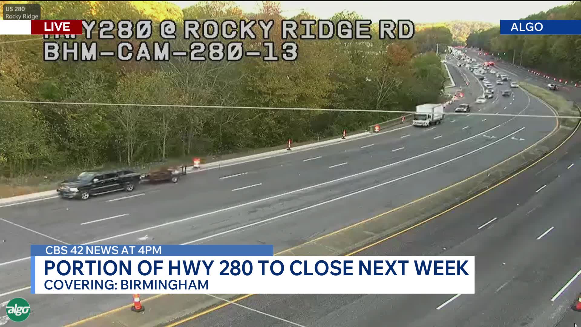 Highway 280 closing lanes at Pumphouse Road bridge during widening project