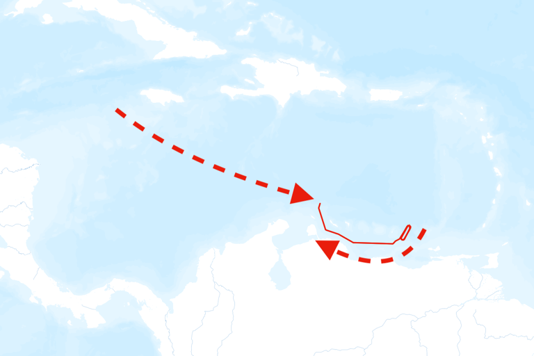 Map shows location of latest US bomber demonstration off Venezuela coast