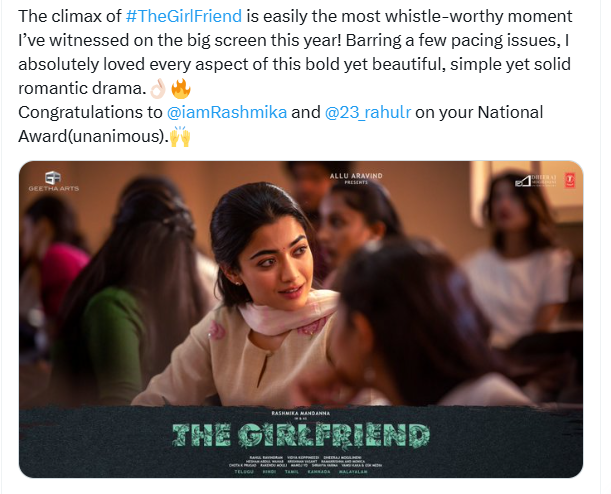 'The Girlfriend' Twitter review: Rashmika Mandanna wins hearts; Fans ...