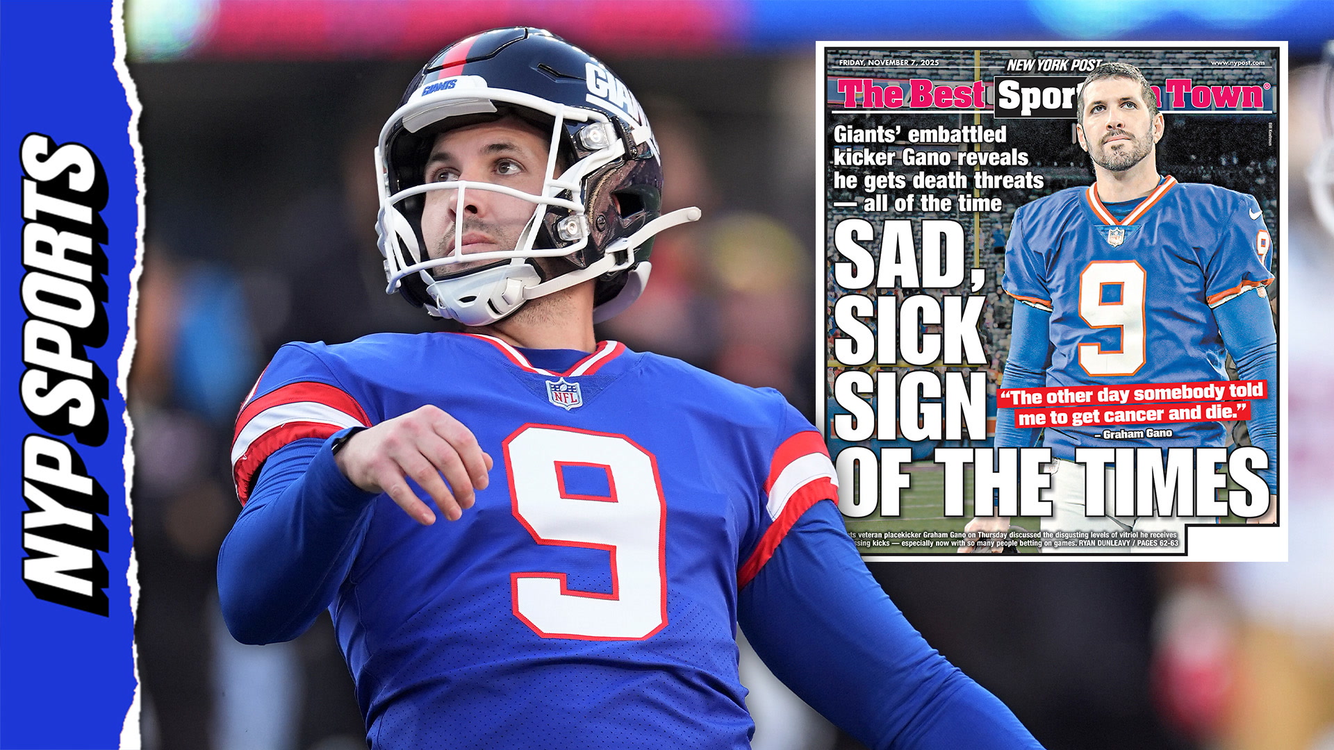 Giants kicker Graham Gano says fans have told him to 'get cancer and die'