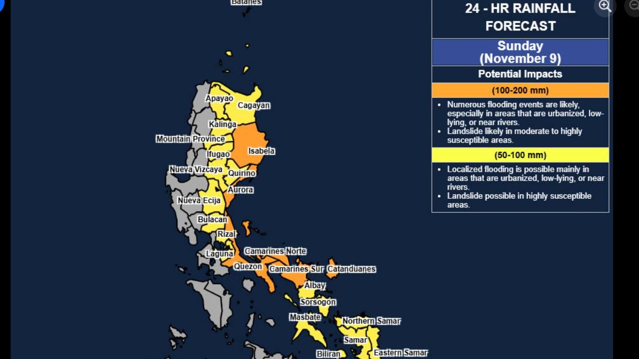 25 areas in Luzon, Visayas warned of heavy rainfall due to Fung-Wong