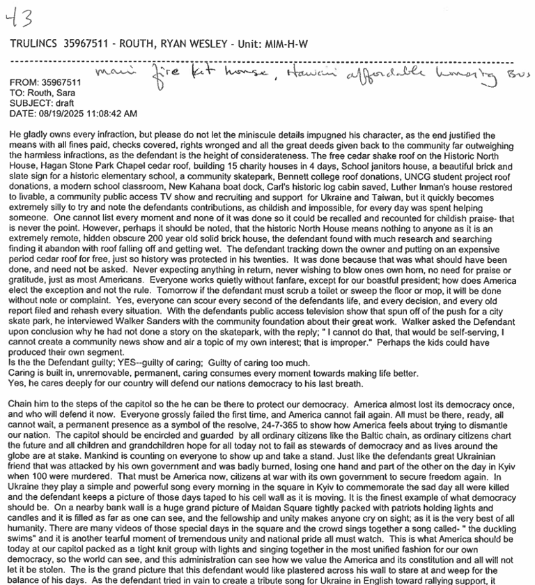 Ryan Routh, the convicted attempted Trump assassin, says he wasn't able ...