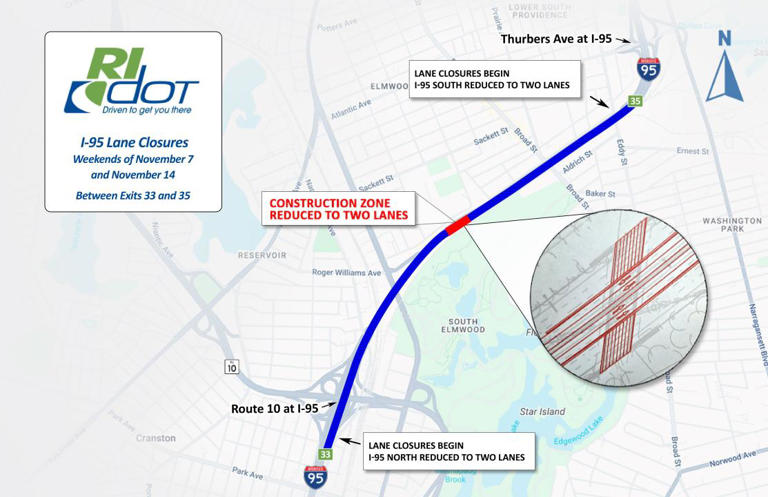 Weekend lane shifts, closures planned for major RI highways