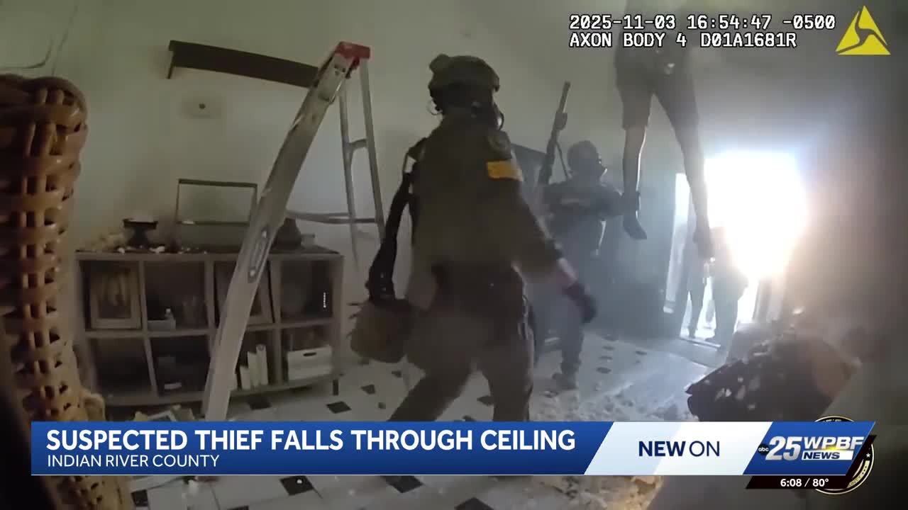 Suspected thief falls through ceiling