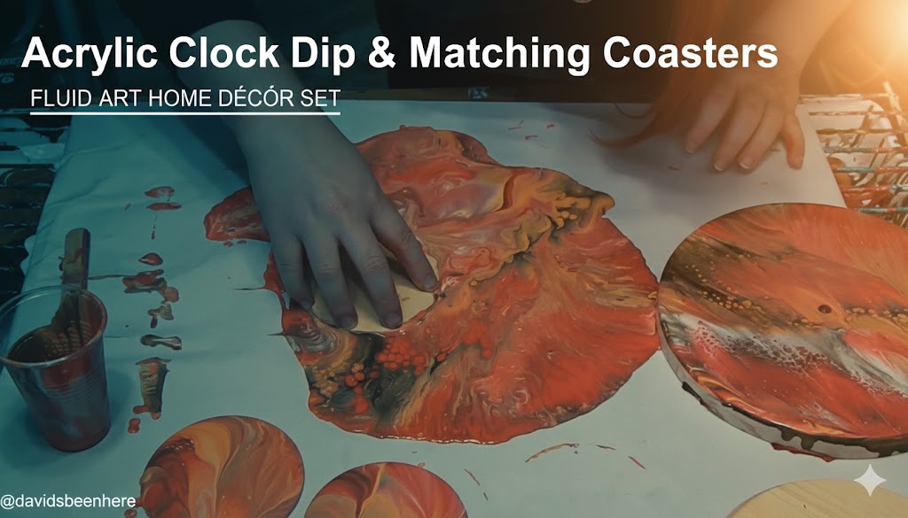 Acrylic Clock Dip & Matching Coasters — Fluid Art Home Décor Set