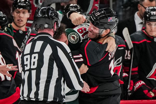 Hurricanes' Staal marks milestone game with 1st fight since '17