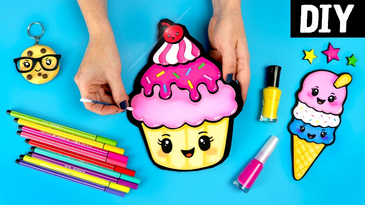 Diys de doces kawaii 🍪💗 Bolsa cupcake, caderno de sorvete e chaveiro ...