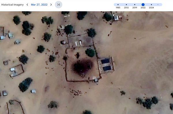 This Google Earth image doesn't show piles of bodies in Sudan