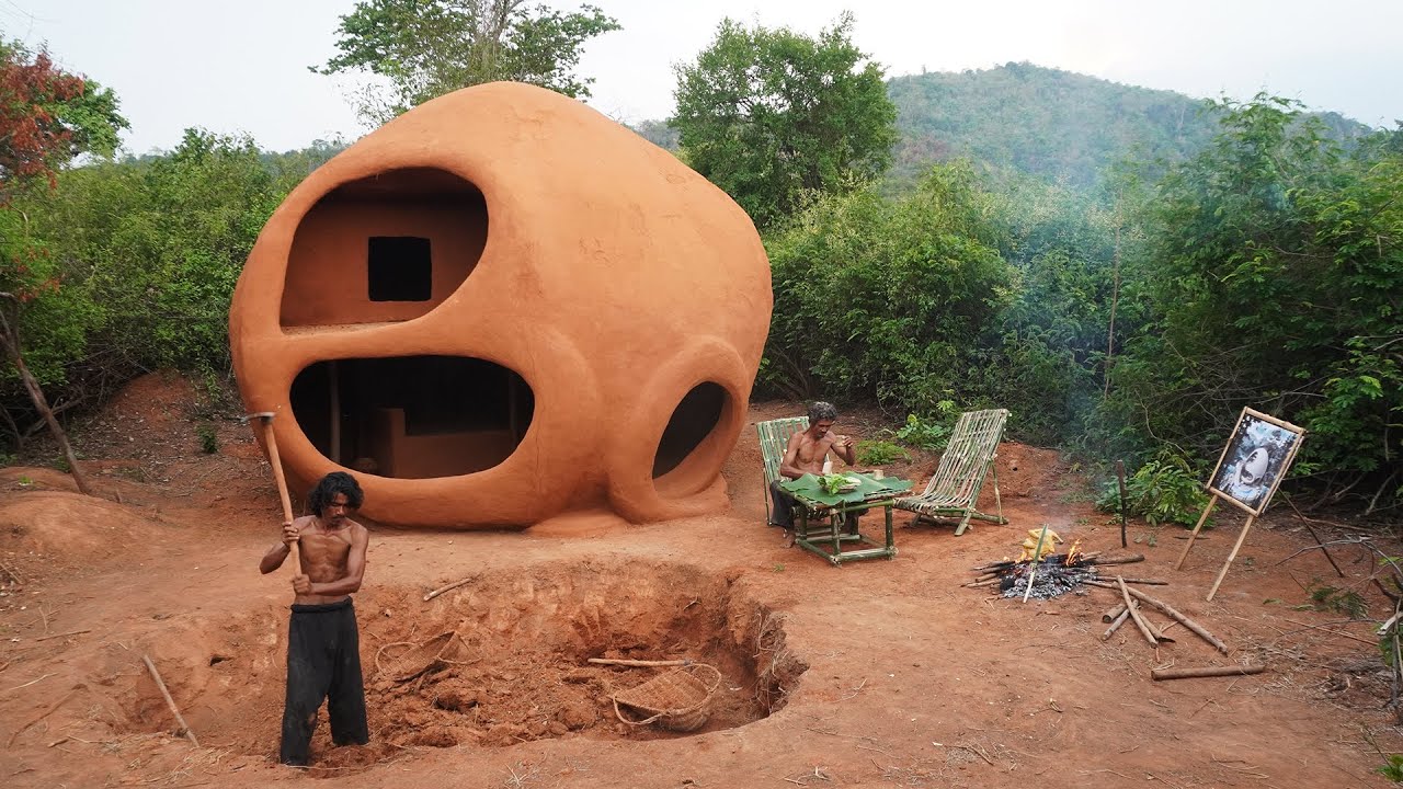Building a stunning egg shaped mud house by hand with a unique ...
