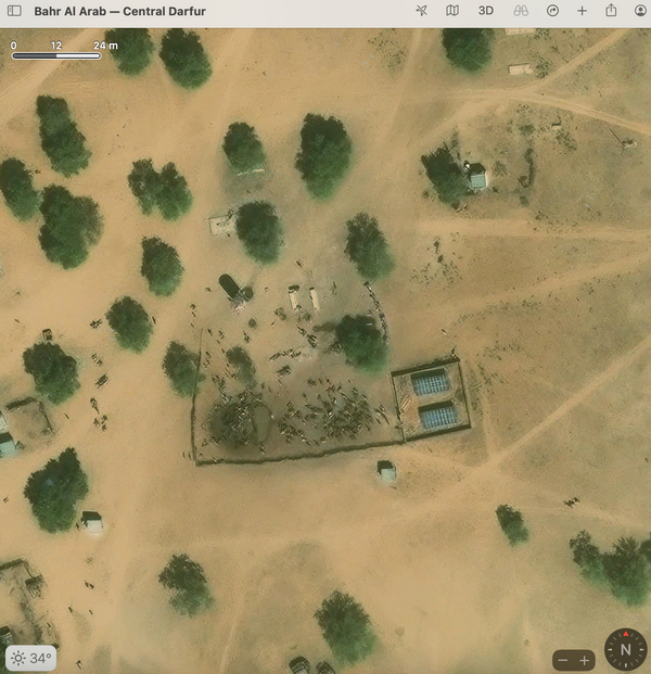 This Google Earth image doesn't show piles of bodies in Sudan