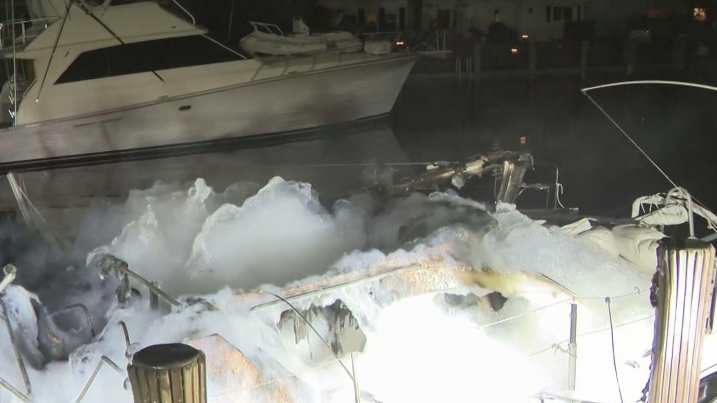 Massive sailboat bursts into flames overnight in Deerfield Beach