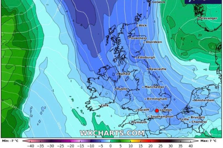 UK snow maps show 3cm forecast this weekend ahead of -4C drop