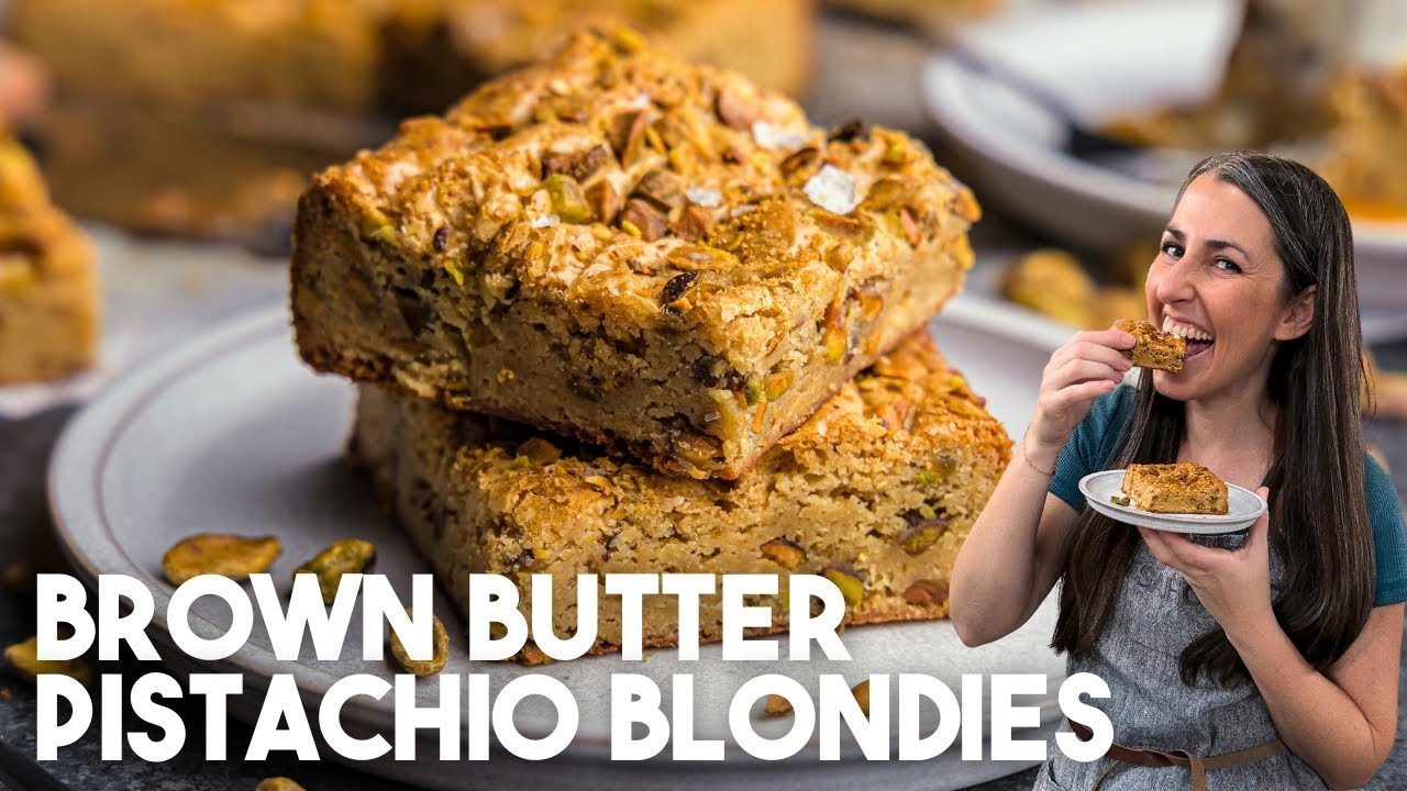Browned butter pistachio blondies