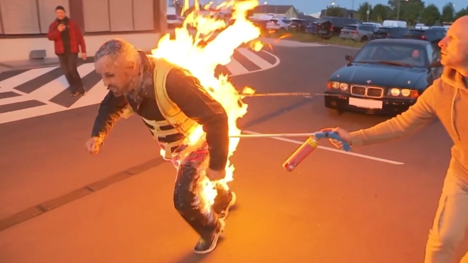 Fastest 100m car pull whilst on fire - 56.42 seconds by Josef Tödtling