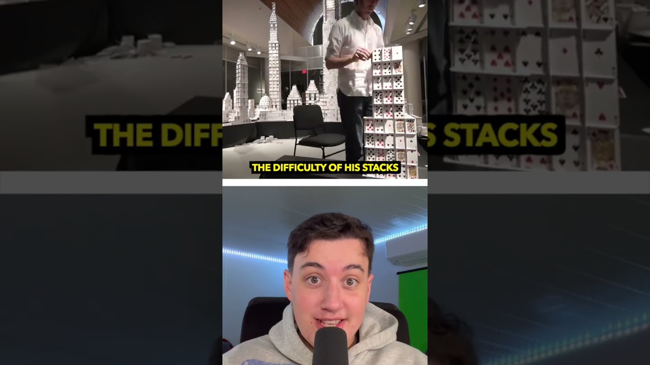 A man who stacked playing cards to astonishing heights