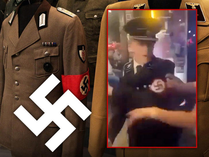 Nazi Sympathizer in Gestapo Uniform Smashes Woman With Beer Stein on Video