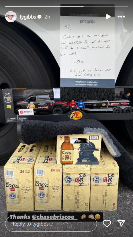 Chase Briscoe gifted Ty Gibbs 108 beers and a new ‘boat’ for assist at ...
