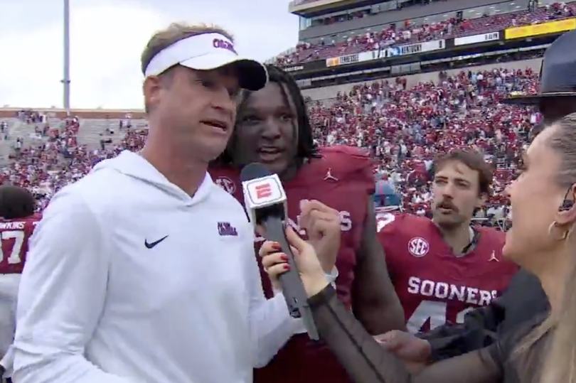 Lane Kiffin caught live on ESPN trash-talking Oklahoma player after Ole ...