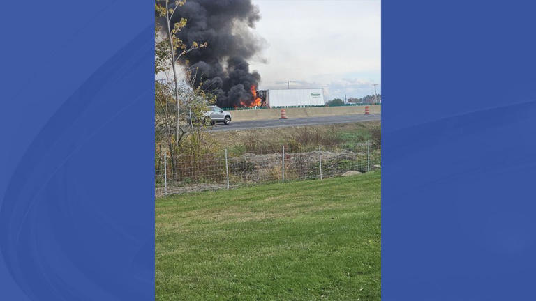 Semi catches fire on Ohio Turnpike in Lordstown
